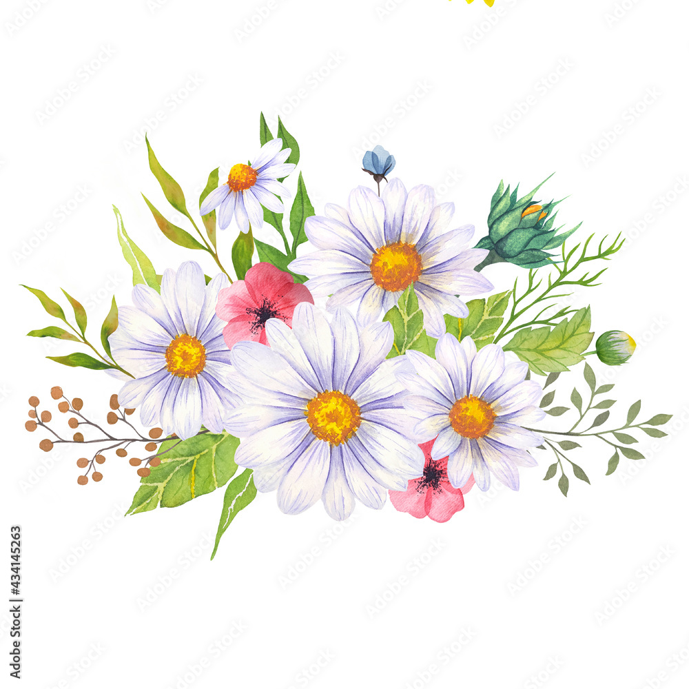 Watercolor daisy bouquet, hand painted daisy bouquets, daisy flower ...