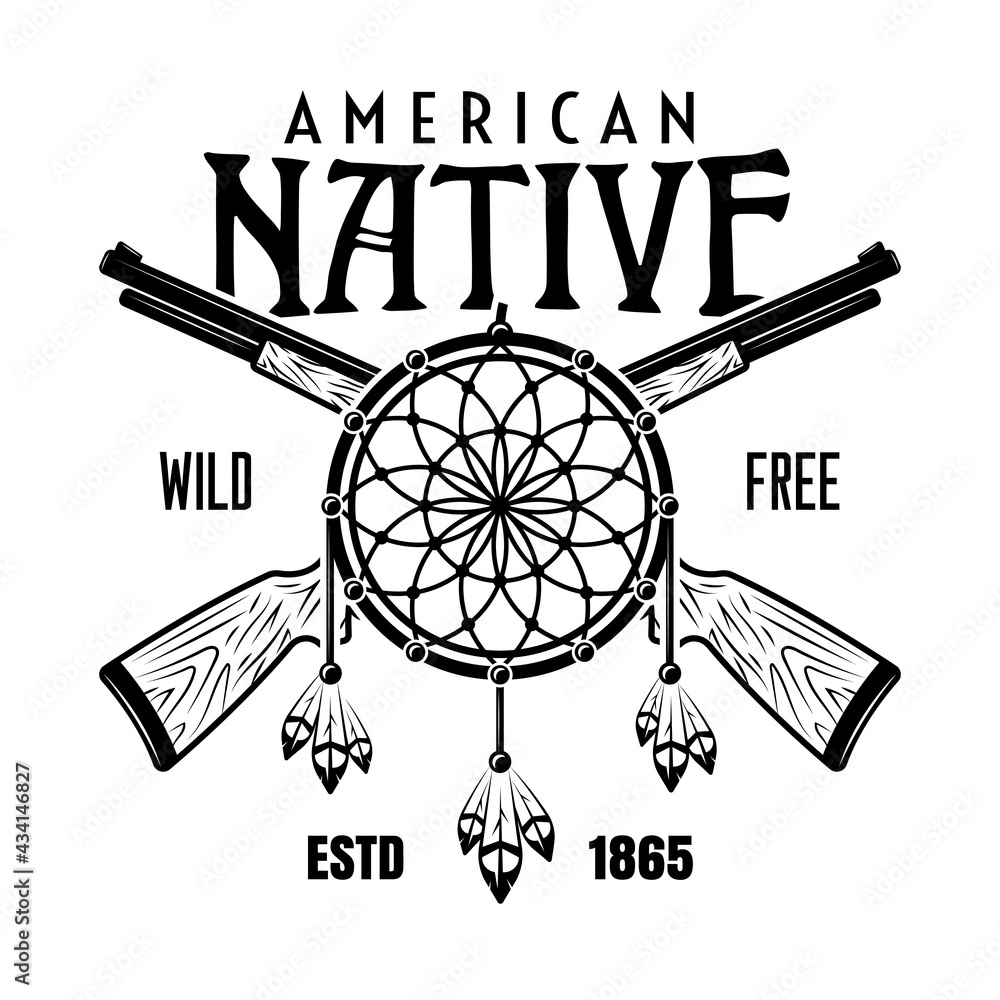 Native american indians vector vintage emblem, label, badge or logo ...