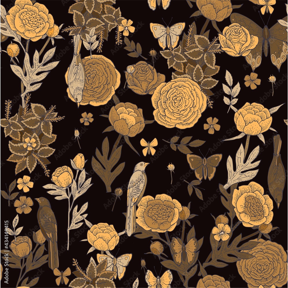 peony, rose, flowers. Seamless pattern for wallpaper and fabric ...