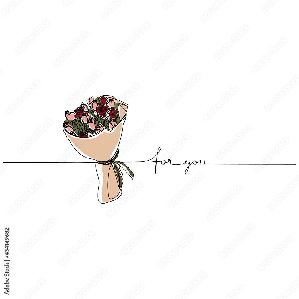 For you - handwritten text in continuous one line drawing of bouquet ...