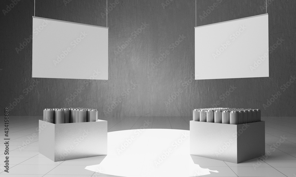 Supermarket POS Floor Box Display With Hangging Banners, Blank ...