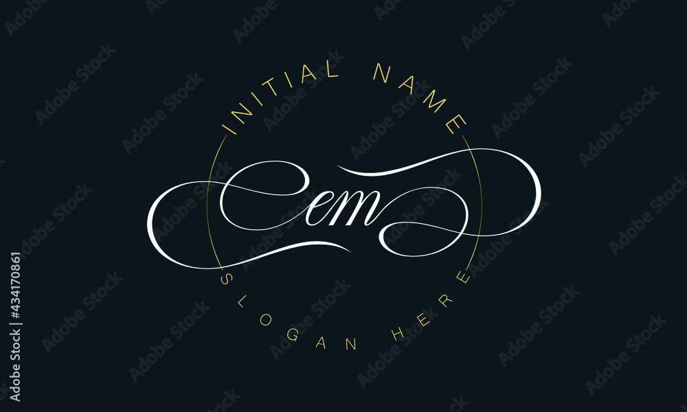 EM/ME cursive letter stylish luxury logo in golden and white color, EM ...