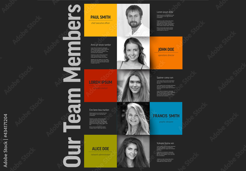 Company Team Presentation Layout with Black and White Photos Stock ...