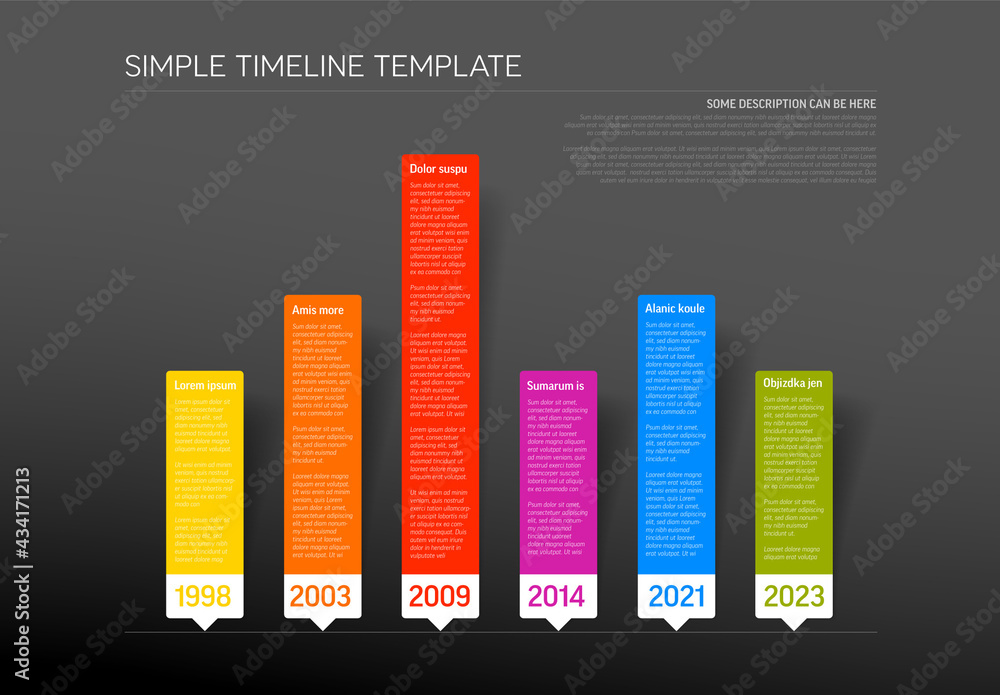 Dark Infographic Timeline Report Layout with Paper Labels Stock ...
