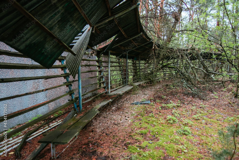 old broken radioactive buildings after nuclear power plant disaster in ...