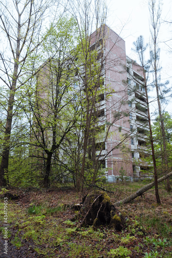 old broken radioactive buildings after nuclear power plant disaster in ...