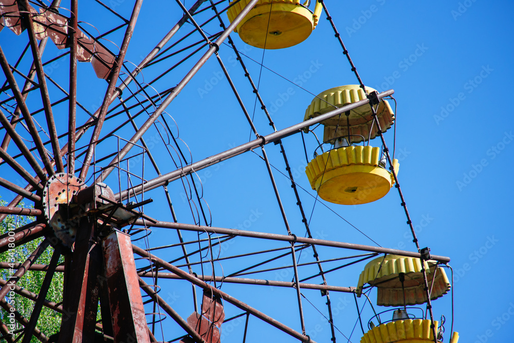 ferris wheel in amusement park. the most famous ghost town Pripyat near ...
