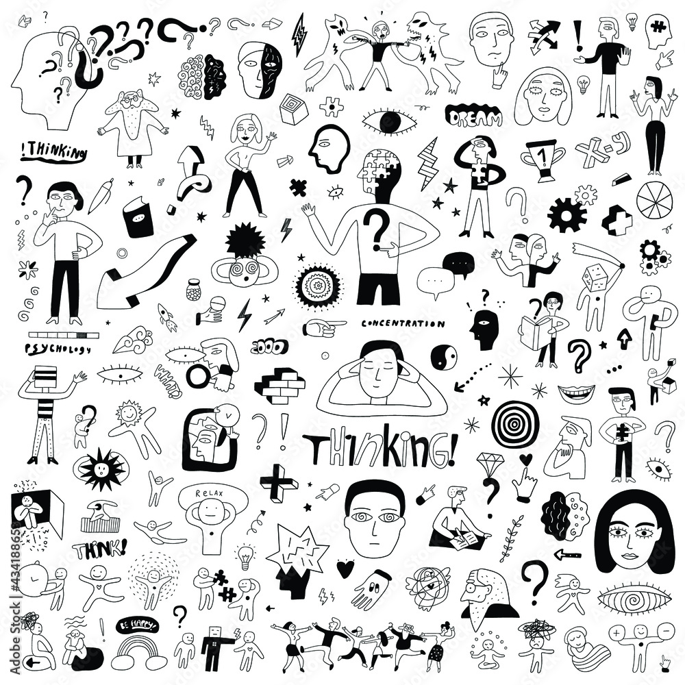 psychology thinking doodle set background Stock Vector | Adobe Stock