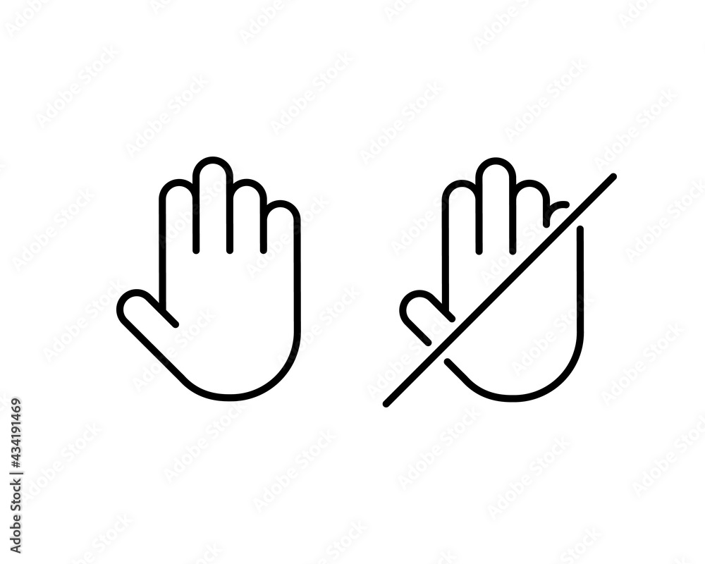 Emoji hand icon line symbol.Hand with prohibition sign. Isolated vector ...