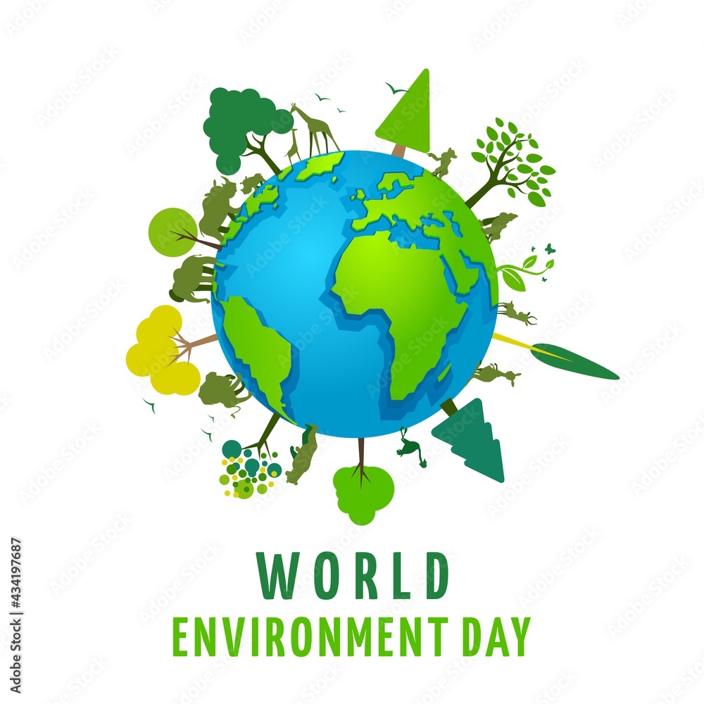 World Environment Day, trees and animals around the world abstract ...