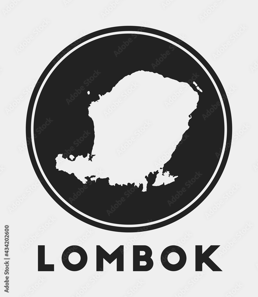 Lombok icon. Round logo with island map and title. Stylish Lombok badge ...