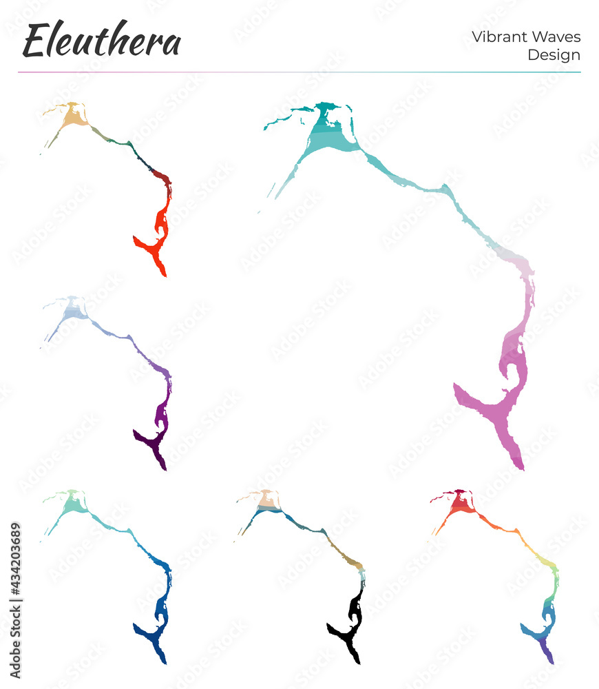 Set of vector maps of Eleuthera. Vibrant waves design. Bright map of ...