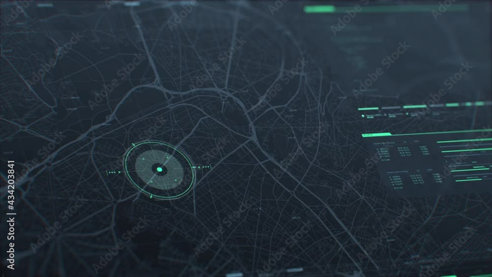 Futuristic security spy program interface. Dynamic modern HUD. GPS ...