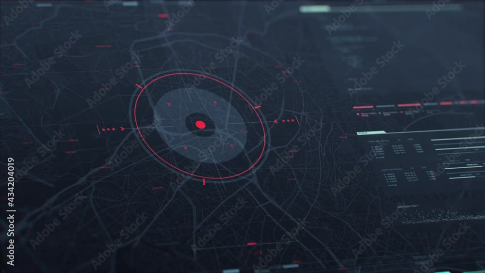 Futuristic security spy program interface. Dynamic modern HUD. GPS ...