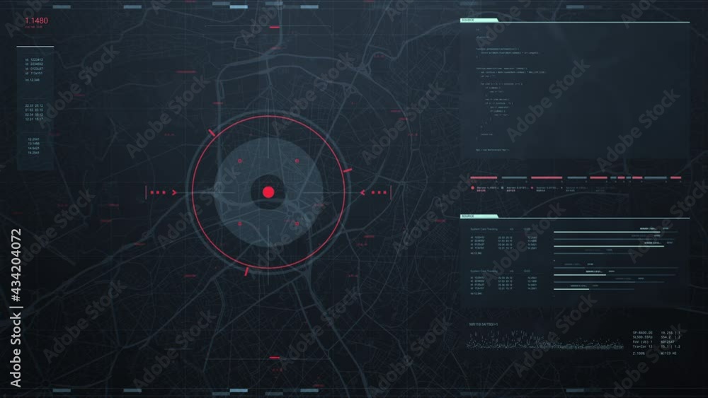 Futuristic security spy program interface. Dynamic modern HUD. GPS ...