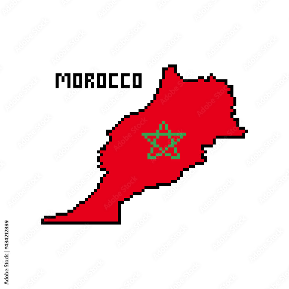 Kingdom of Morocco, 8 bit pixel art african country map with flag ...