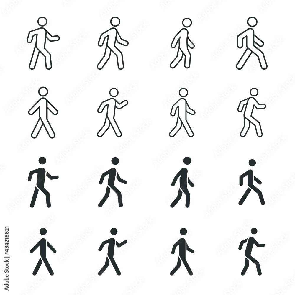 Walk line and glyph icon set. Simple outline and solid style collection ...