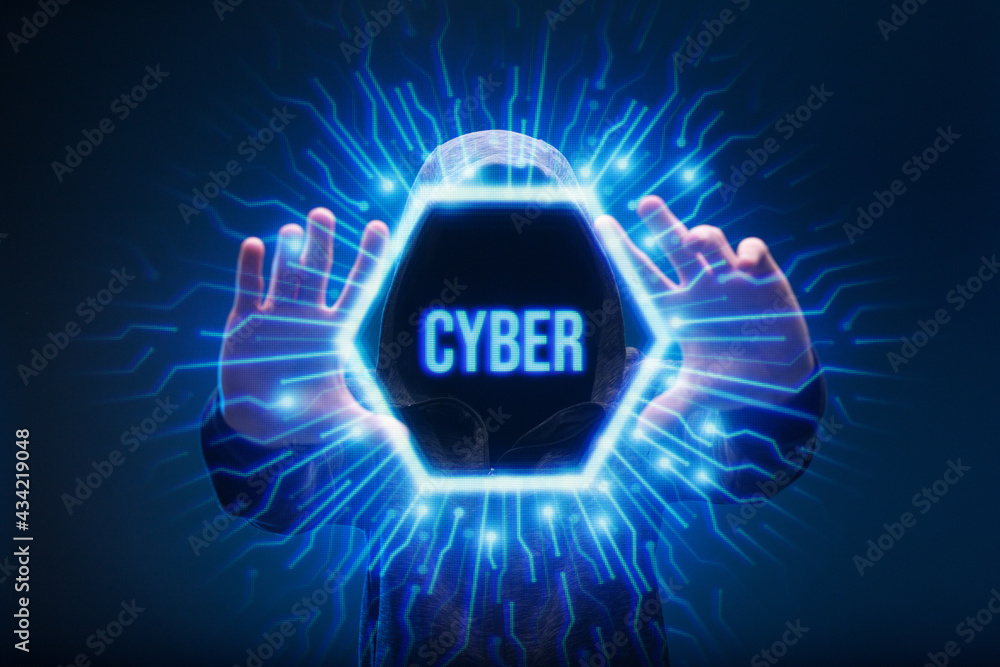 Dangerous hacker. Internet, cyber crime, cyber attack, system, game, breaking and malware ...