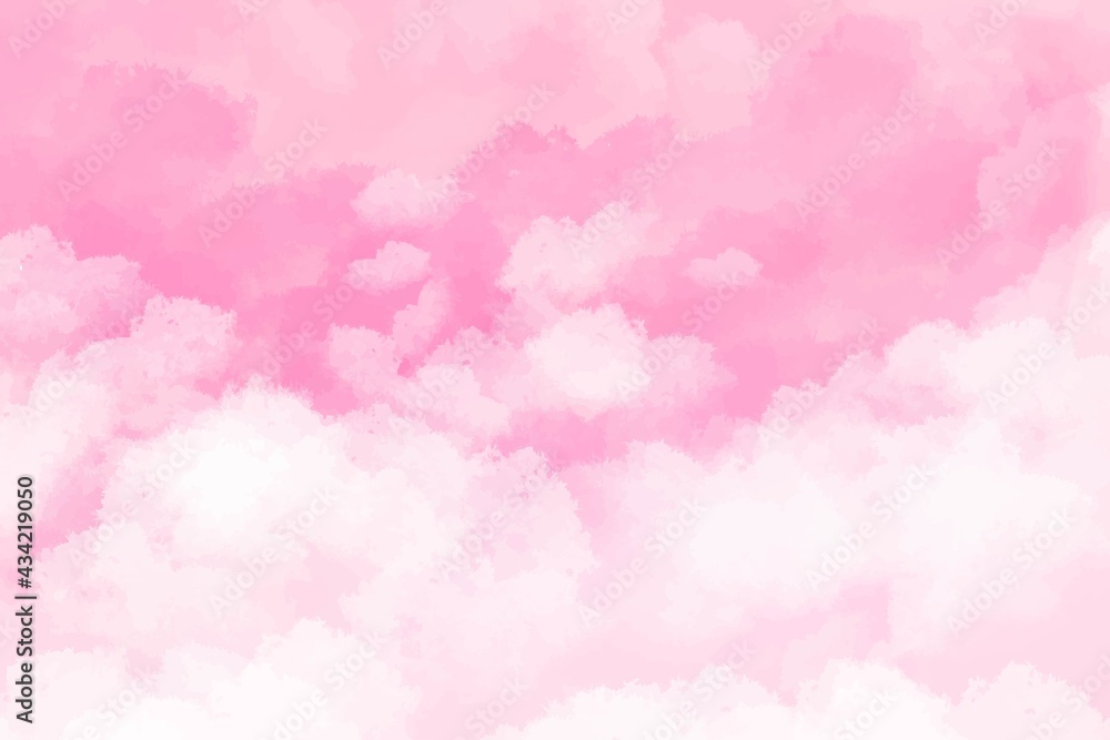 Hand painted watercolor background pink with sky and clouds shape Stock ...