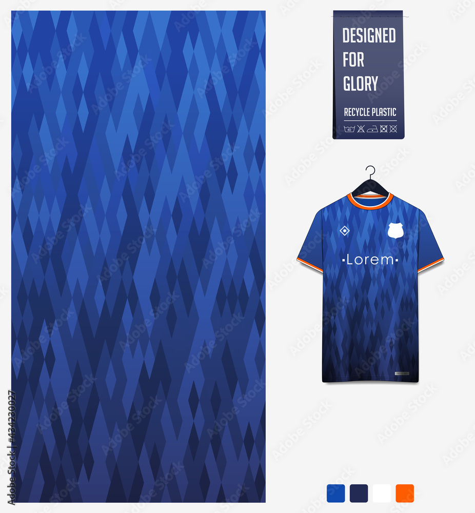 Soccer jersey pattern design. Geometric pattern on blue abstract ...