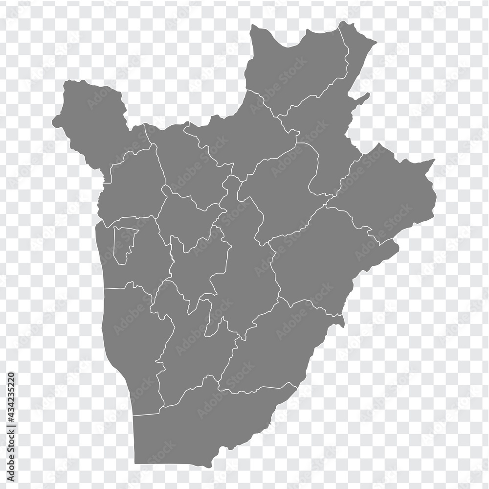 Blank map of Burundi. Provinces of Burundi map. High detailed vector map Republic of Burundi on ...