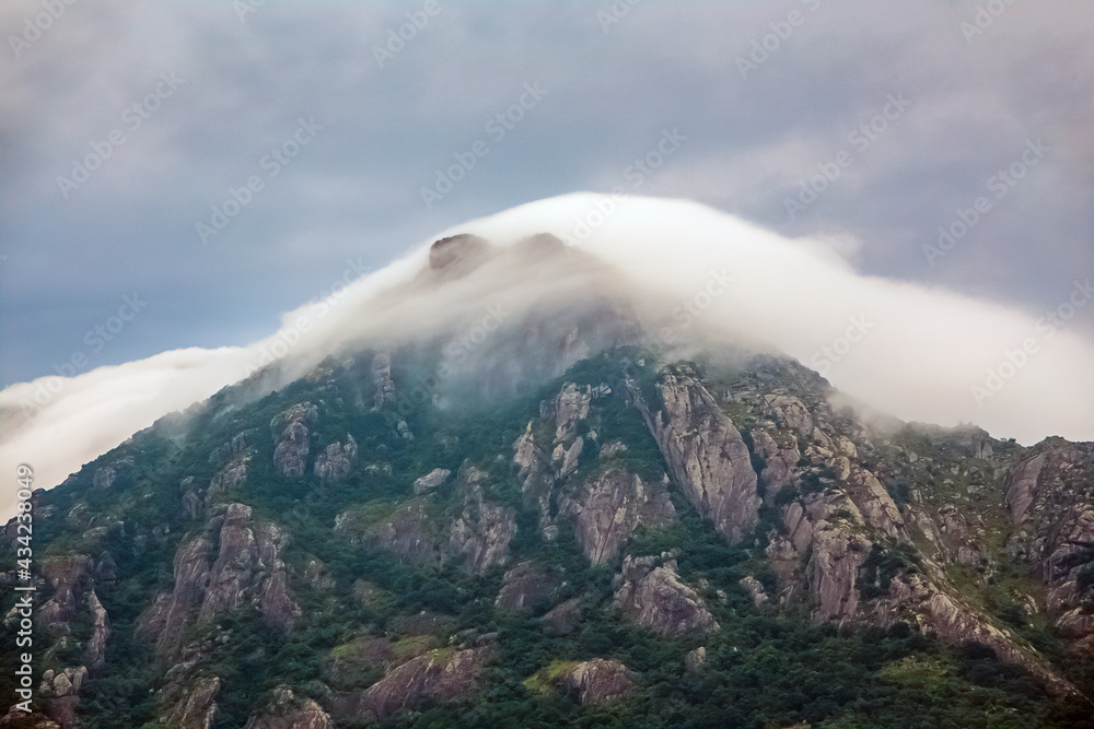 Wonderful monsoon climate with Misty white clouds mountain background ...