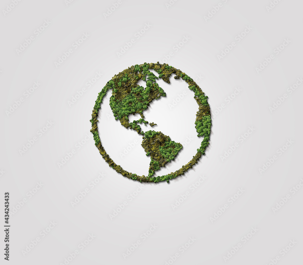 3D Green World Map- Forest and mountain shape of world map isolated on ...