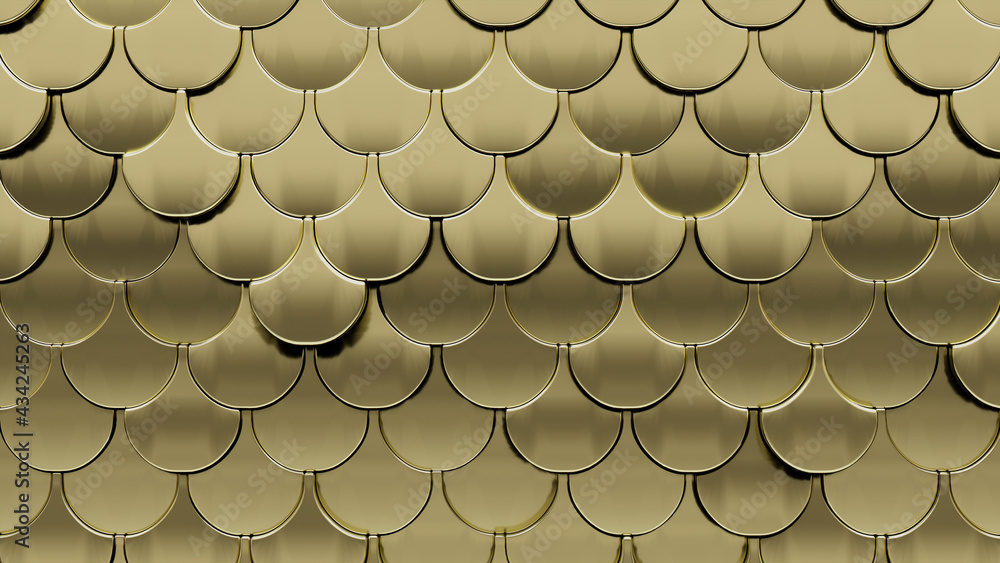 3D, Gold Wall background with tiles. Fish Scale, tile Wallpaper with ...