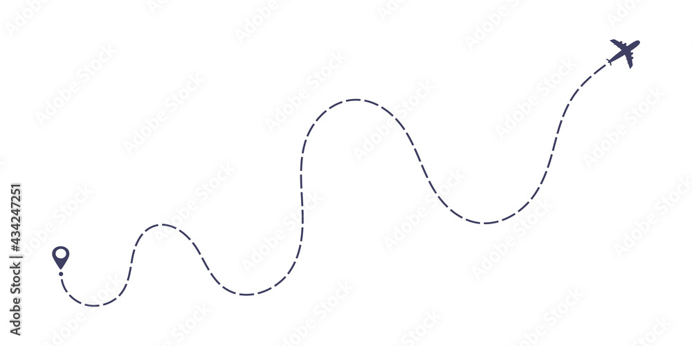 Airplane dashed line path flat style design vector illustration ...