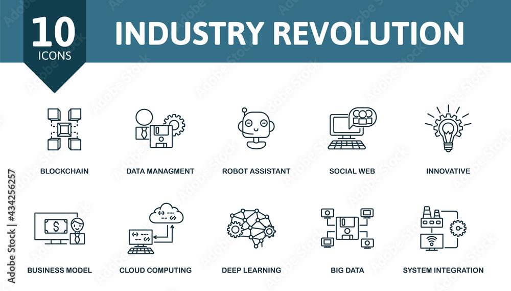 Industry Revolution icon set. Contains editable icons industry 4.0 ...