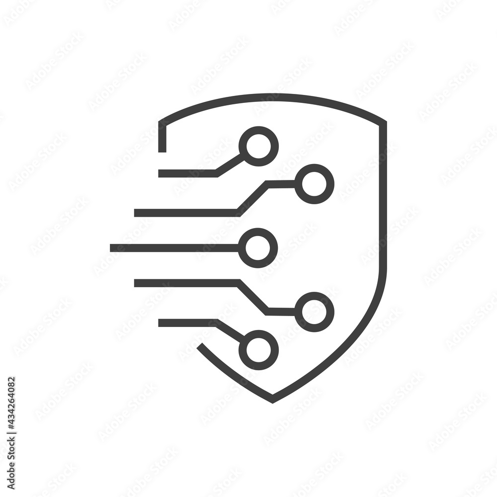 Tecnología electrónica. Circuito digital con forma de escudo con lineas ...