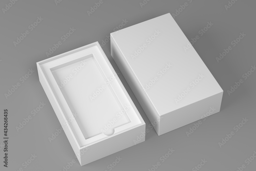 Blank mobile box packaging mockup template isolated on grey background ...