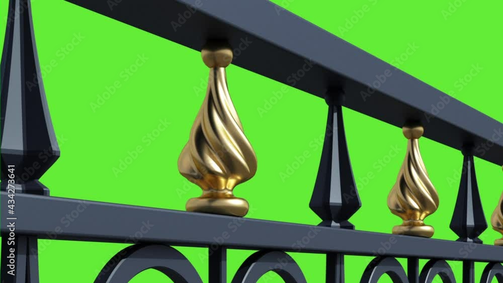 Iron railings. Wrought iron. Forged detail. 3D rendering. Metal work ...