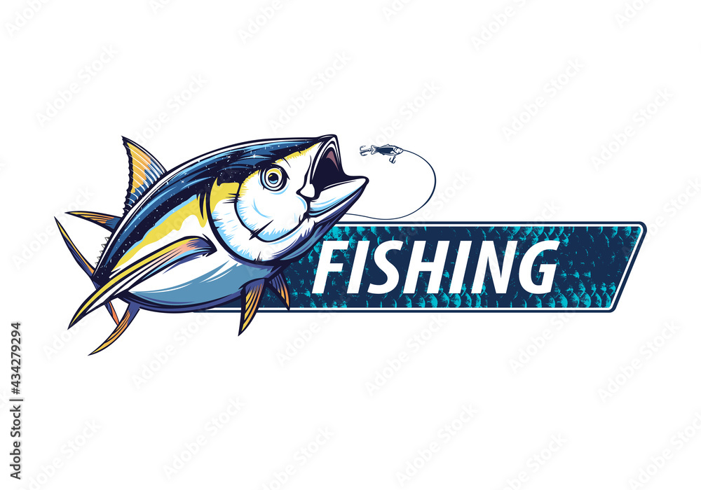 Tuna big fishing on white logo illustration. Vector illustration can be ...