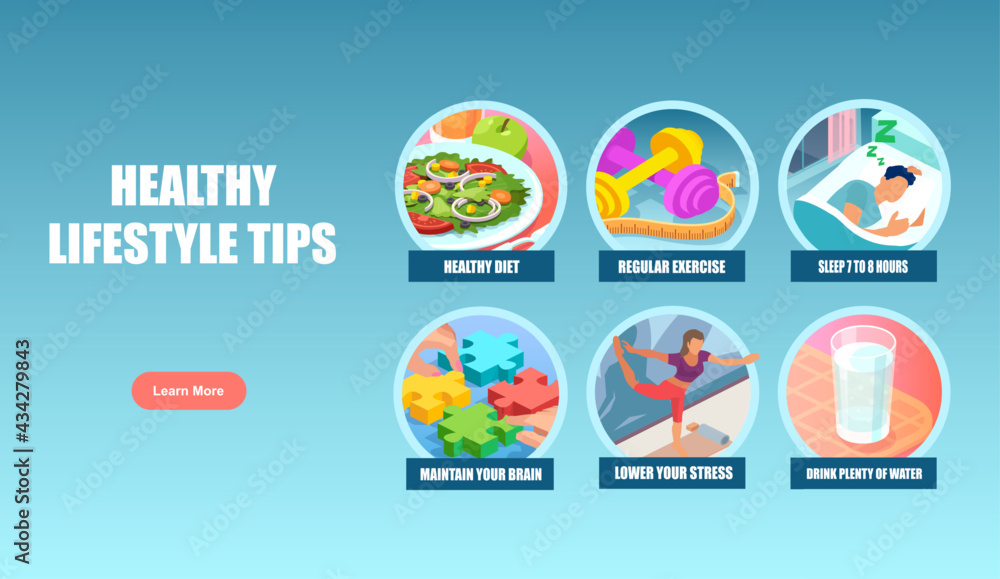 Vector poster of healthy lifestyle tips Stock Vector | Adobe Stock