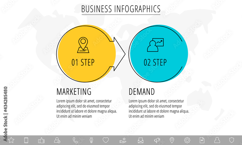 Vector infographics or timeline two circles cards connected by arrows ...