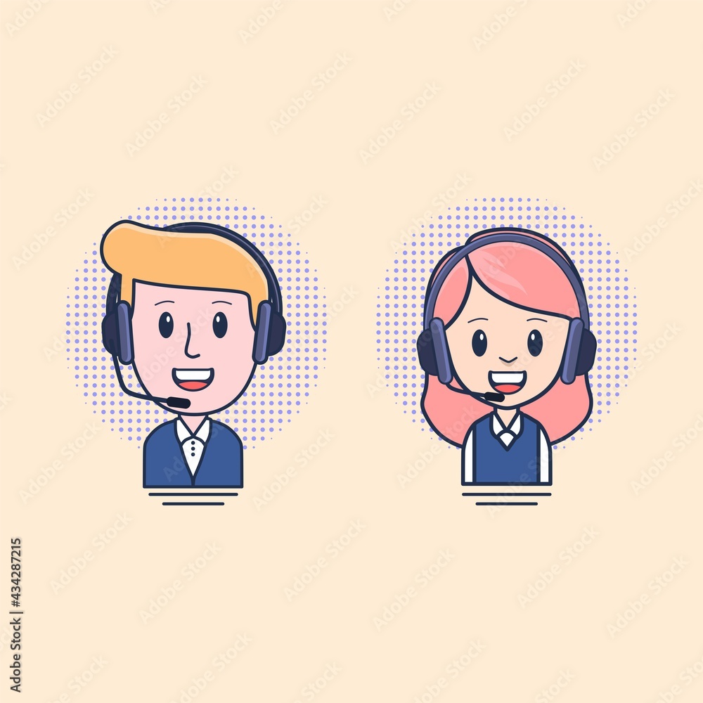 Operator Employee male and female cartoon characters. Stock Vector ...
