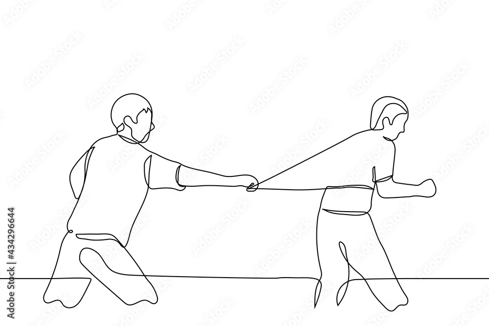 Vetor de man grab the man in front of him by the jacket - one line ...