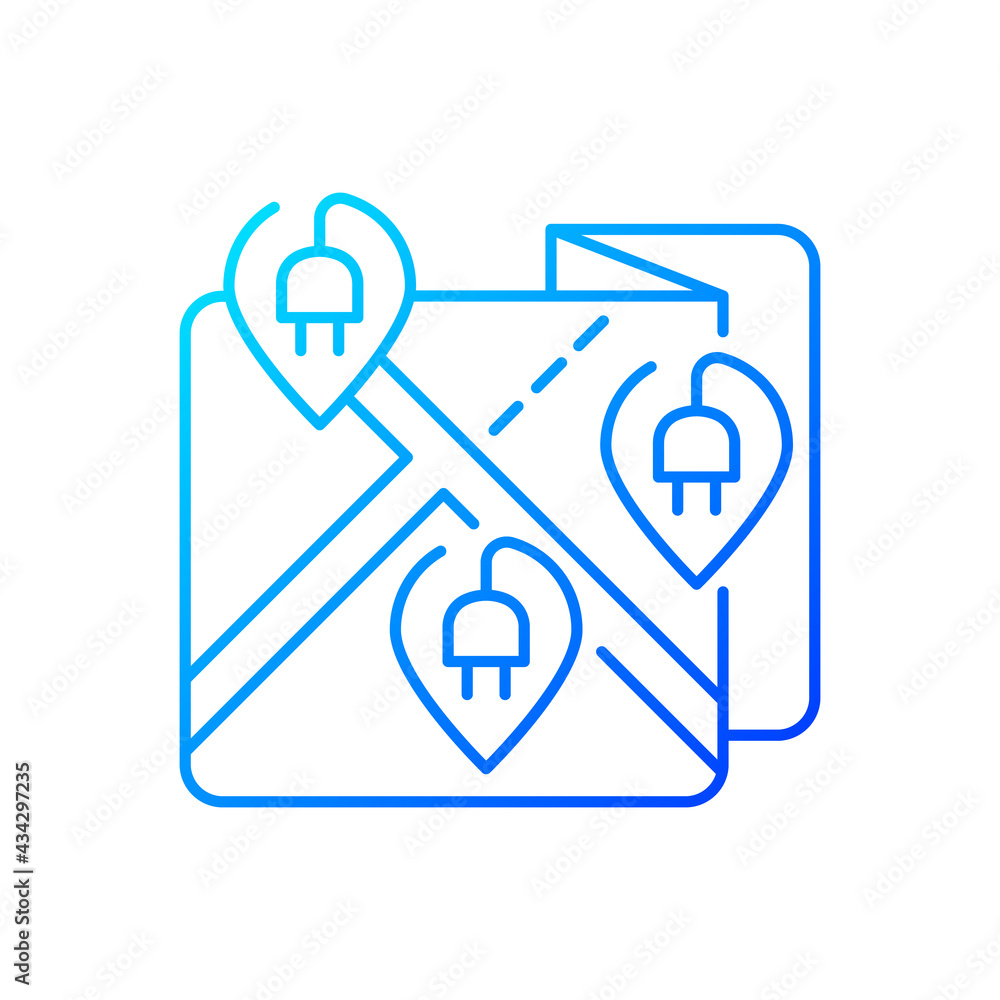 EV charging stations map or network gradient linear vector icon ...
