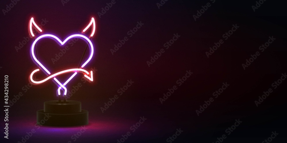 Vector realistic isolated neon sign of Devil heart with copy space for ...