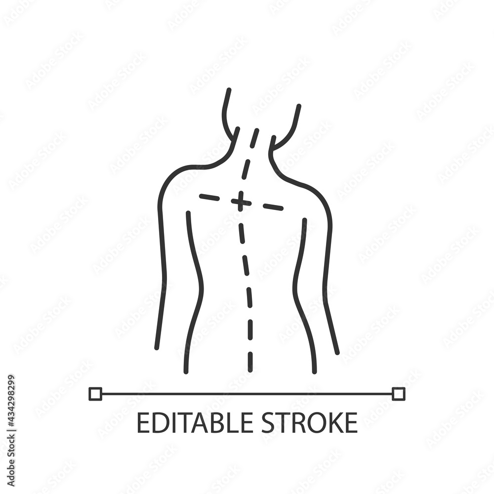Uneven shoulders linear icon. Postural change. Difficulty walking ...