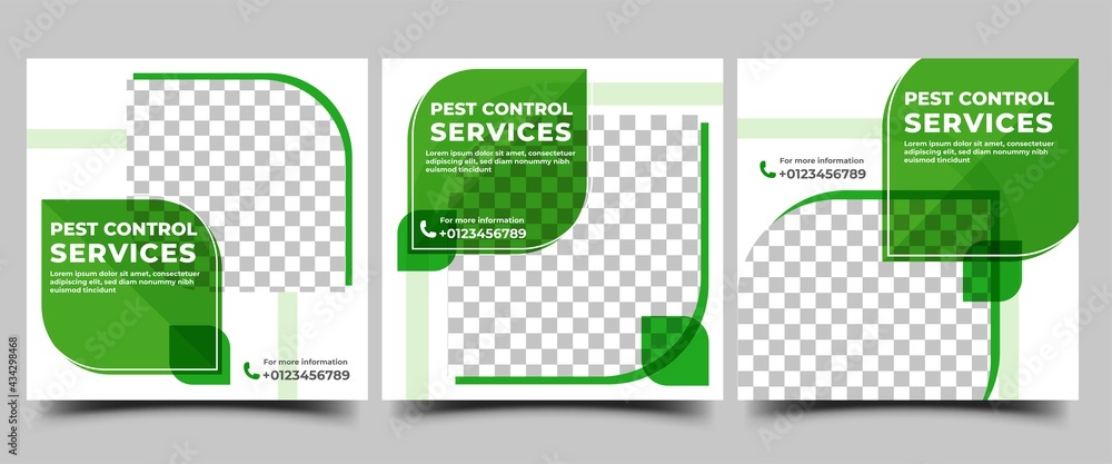 Set of Social Media Post Templates for Pest Control Services. Modern ...