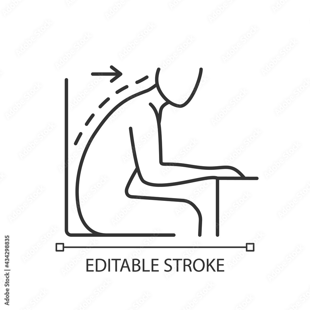 Forward tilted sitting position linear icon. Rounded shoulders and ...