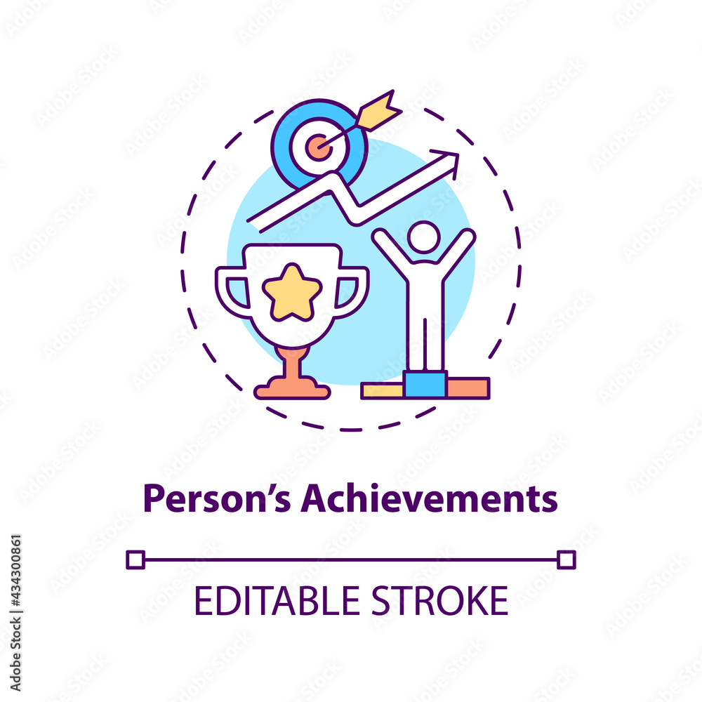 Person achievements concept icon. Professional success. Setting and ...