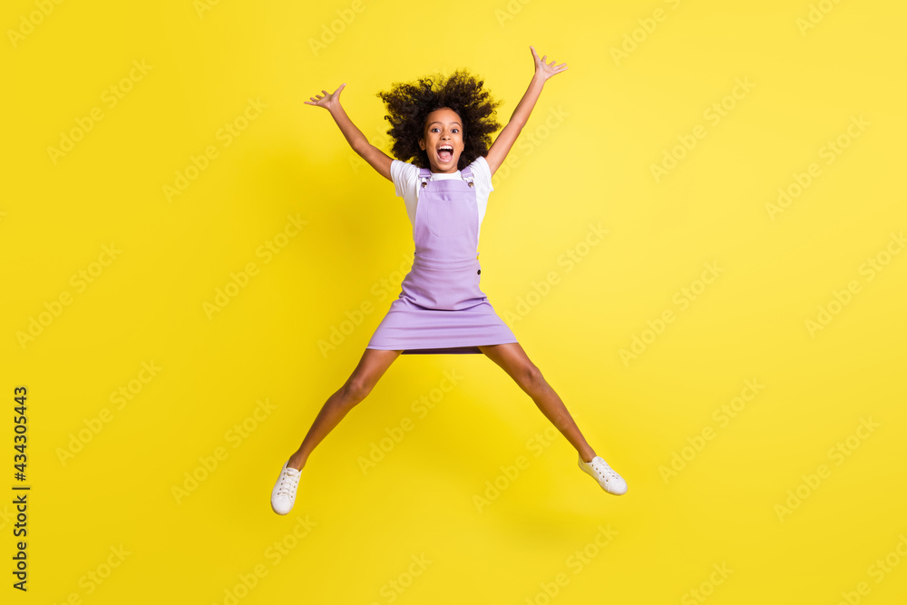 Full length body size view of pretty amazed cheerful crazy wavy-haired ...