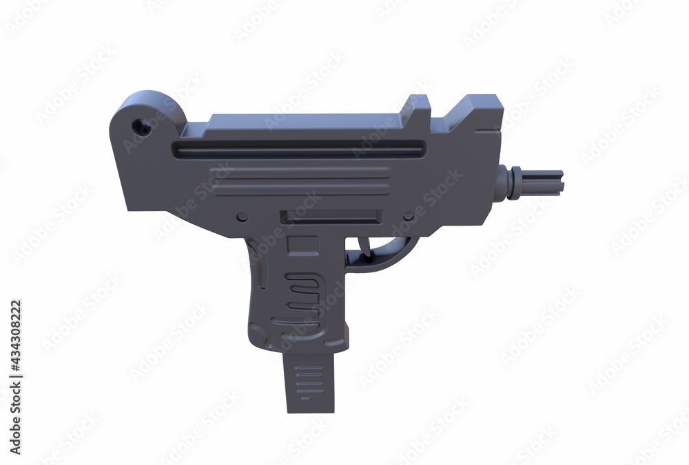 3d rendering of the model submachine gun right-side view on white ...