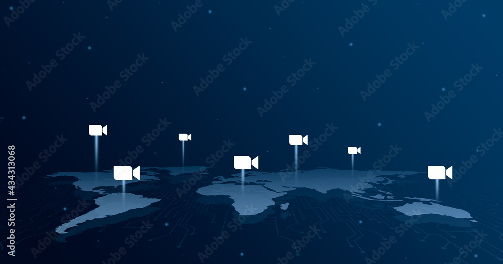 Foto de Zoom logo icons over all continents of the world map 3d do ...