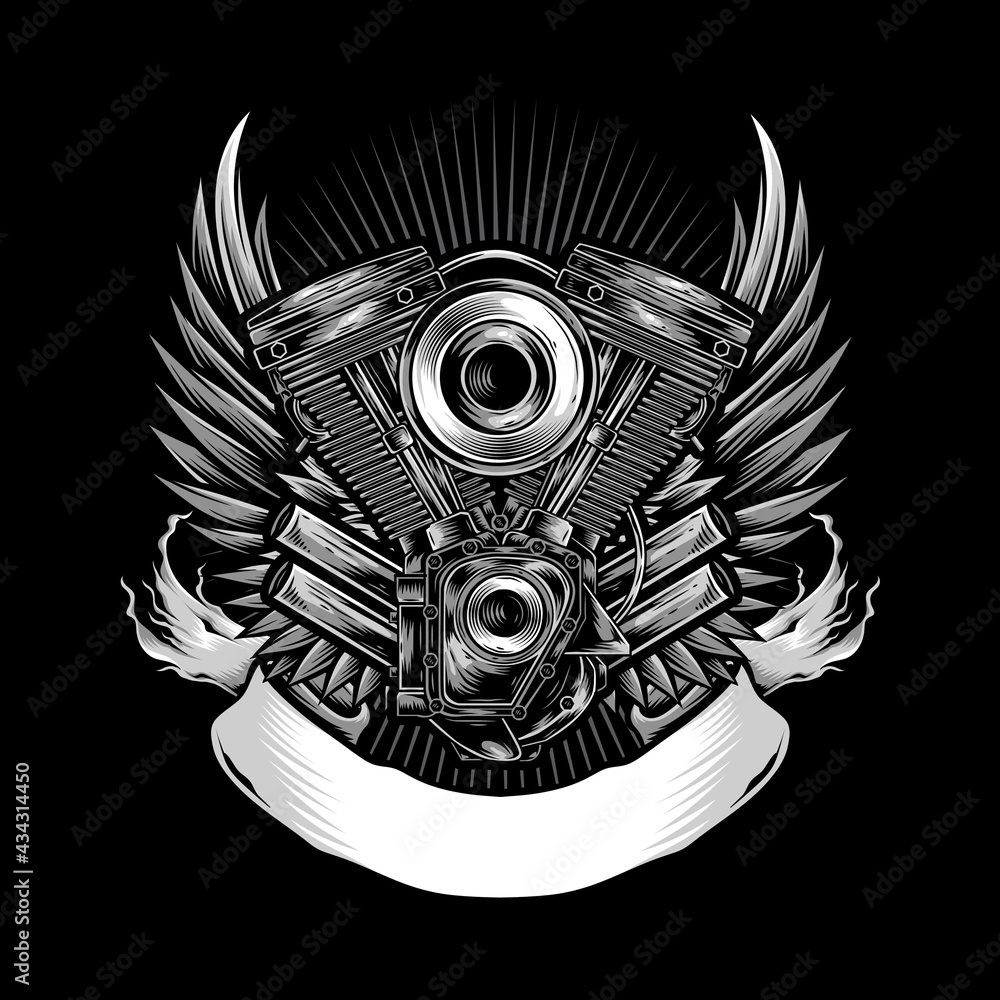 motorcycle engine with wing logo vector Stock Vector | Adobe Stock
