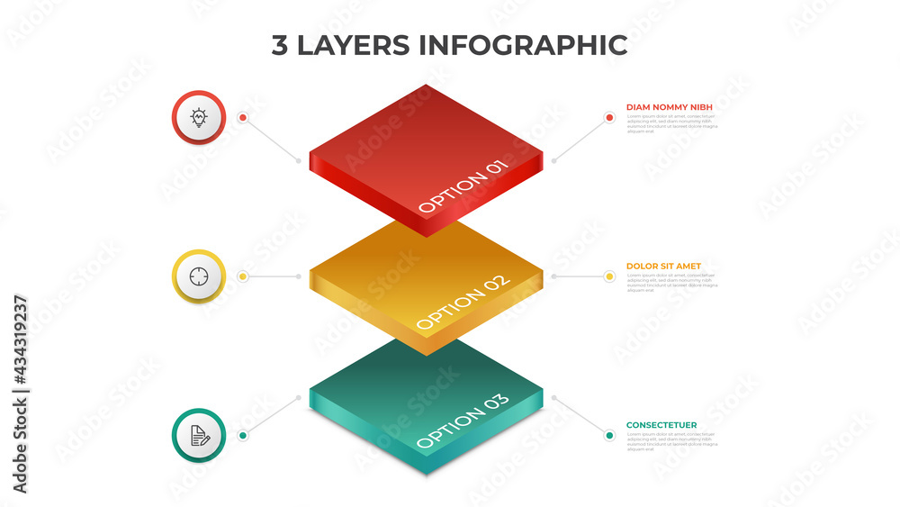 3 layers infographic element template vector, vertical list diagram for ...