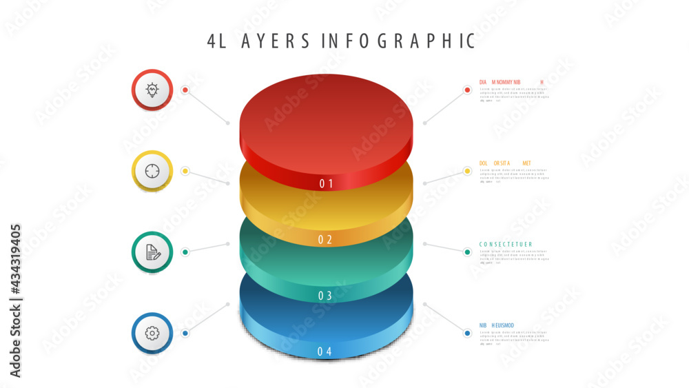 4 layers infographic element template vector, vertical list diagram for ...